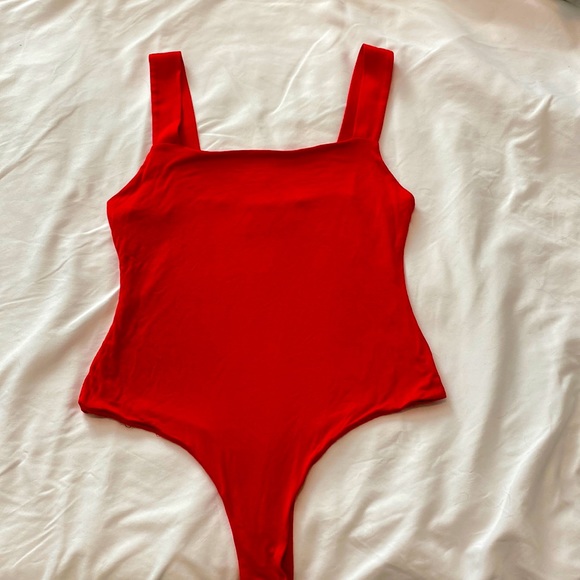 Tops | Red Square Neck Bodysuit | Poshmark